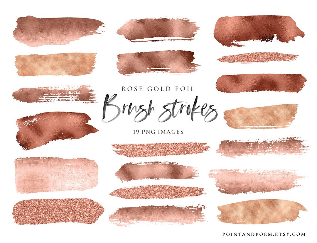 Rose Gold Brush Strokes Clipart, Rose Gold Foil Brush Strokes, Copper ...