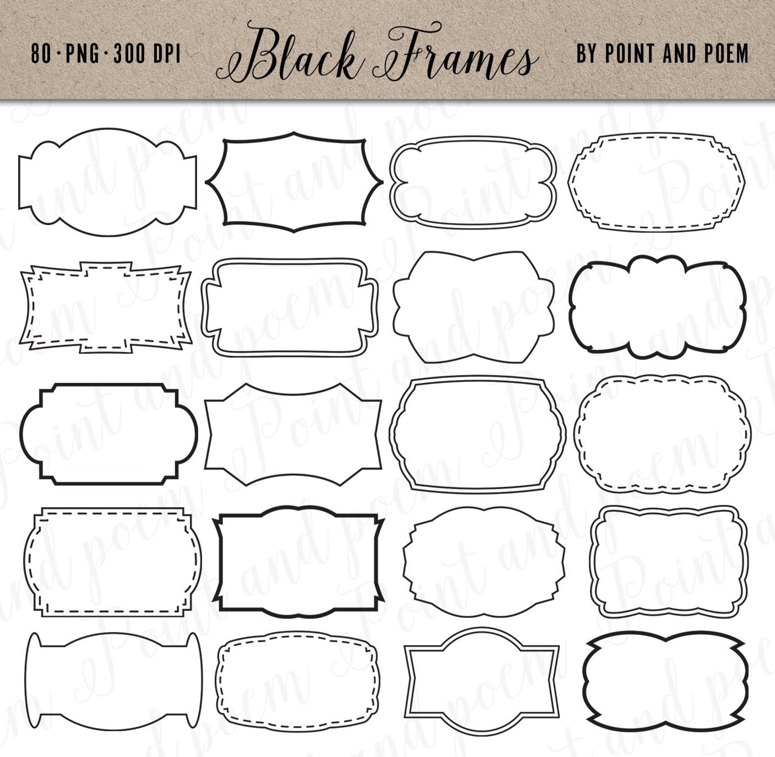 Digital Frame Clip Art Clipart Commercial Use Black Labels | Etsy