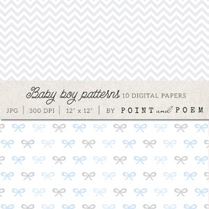 Baby Boy Digital Paper, Its a Boy Patterns, Baby Shower, Blue, Gray ...