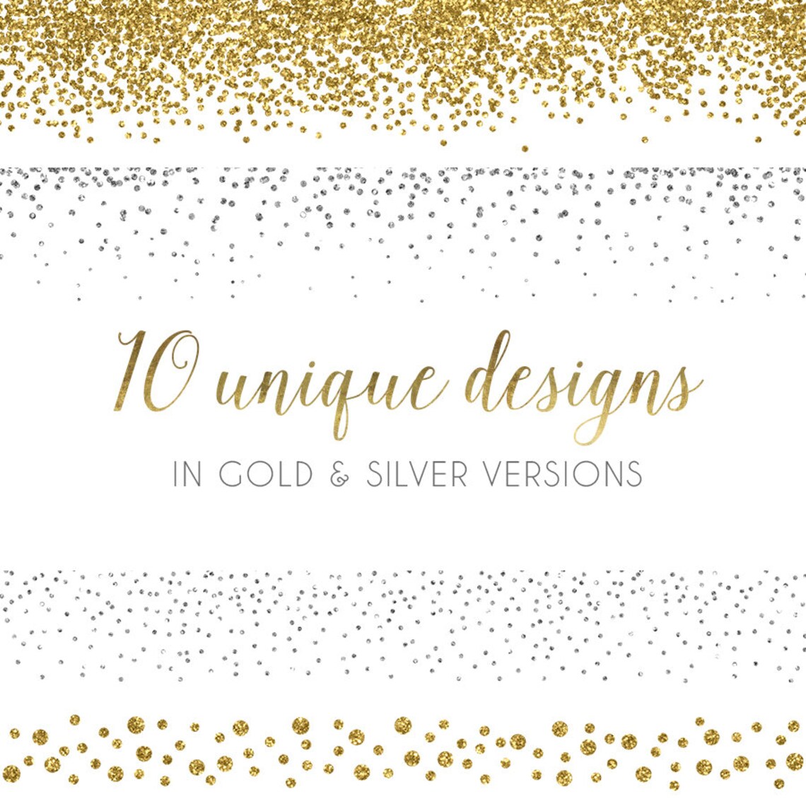 Gold confetti clipart glitter border clip art gold silver | Etsy