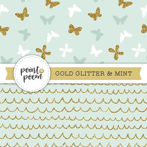 Gold Glitter Mint Digital Paper Scandi Doodle Glitter Patterns ...