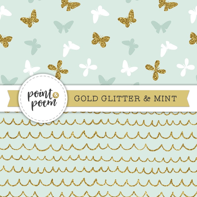 Gold Glitter Mint Digital Paper Scandi Doodle Glitter | Etsy