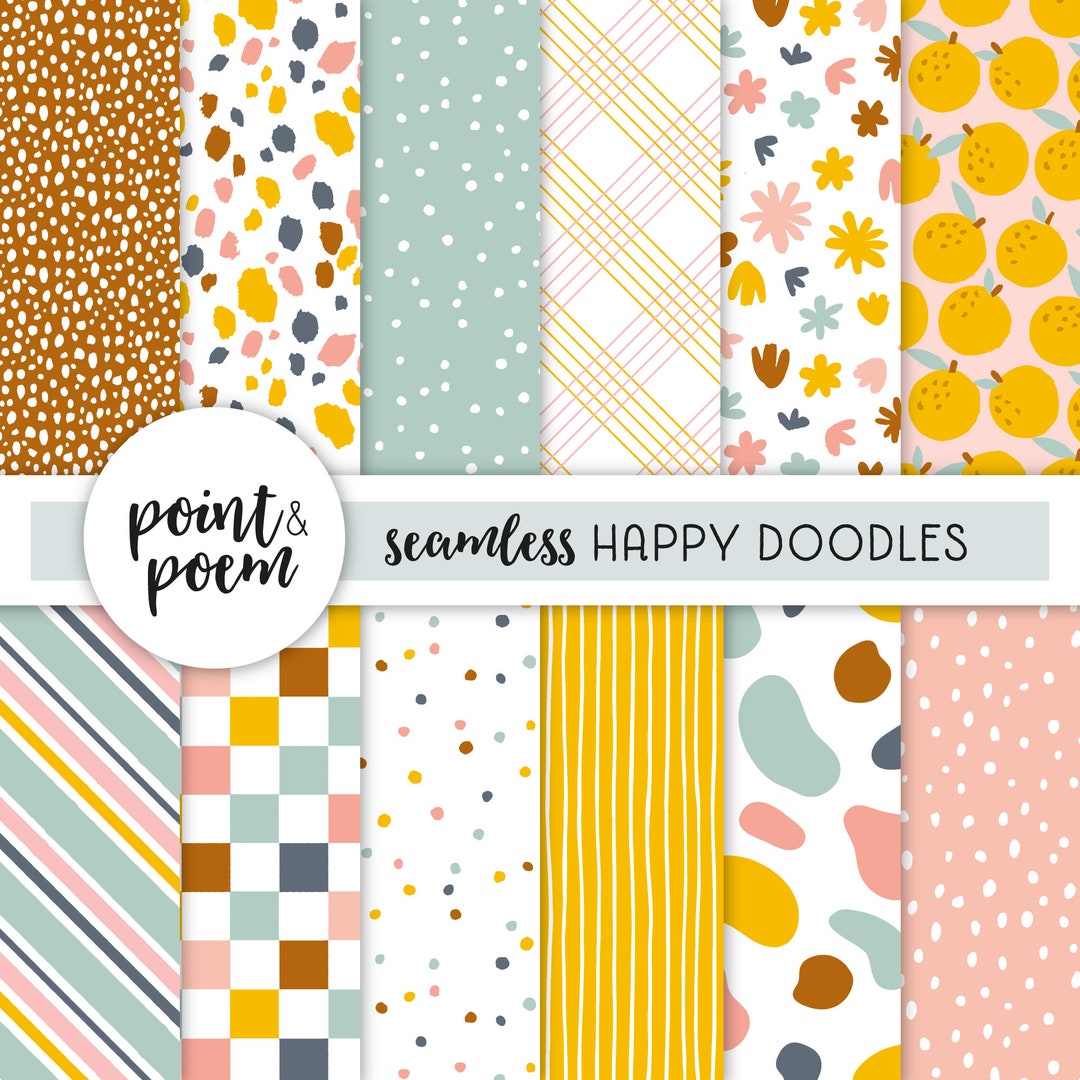 Modern Abstract Digital Paper | Happy Doodles Seamless Digital Paper ...