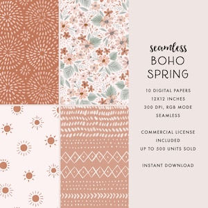 Floral Digital Papers, Spring Digital Papers, Boho Patterns, Pink Cream ...