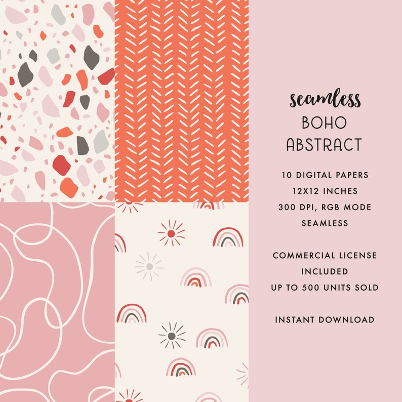 Boho Doodle Seamless Digital Papers, Valentine's Day Digital Paper Pack ...