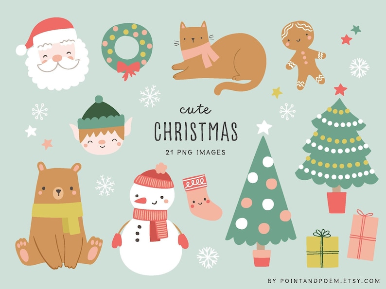 Cute Christmas Clip Art Winter Clipart Scandinavian | Etsy
