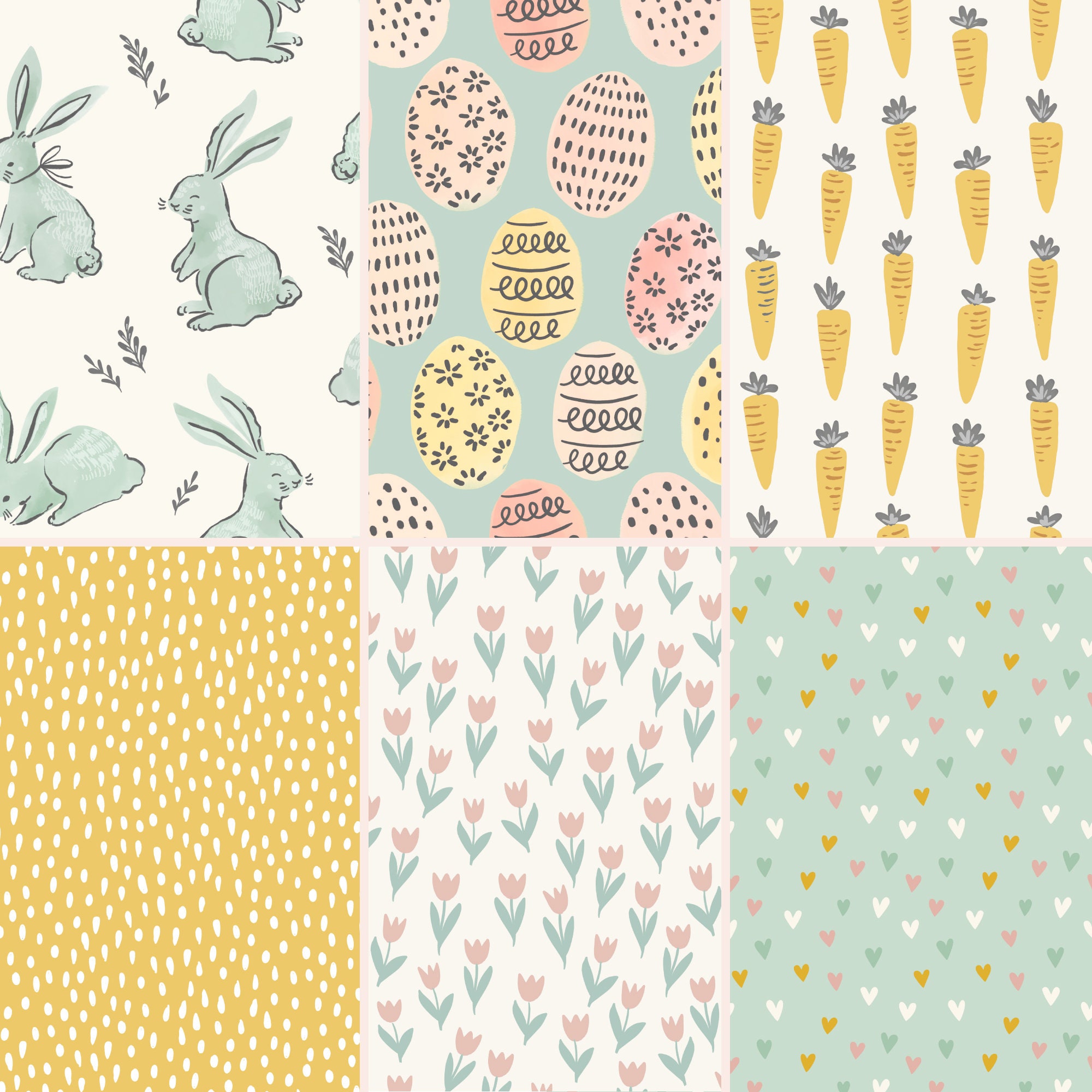 Easter Digital Papers Spring Digital Papers Doodle Rabbits - Etsy