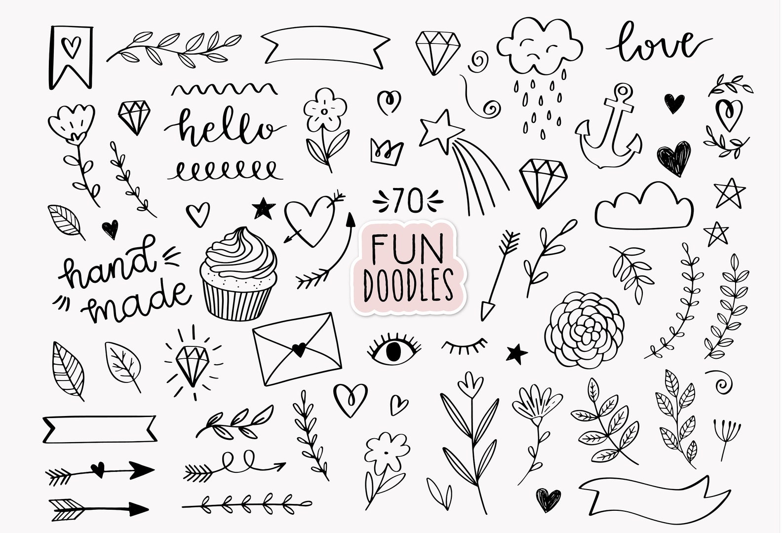 Doodles Hand Drawn Clip Art Commercial Use Bullet Journal - Etsy