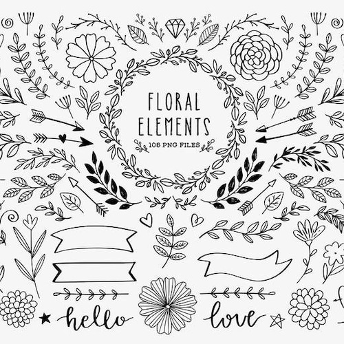 Doodle Flower Clipart Commercial Use Clip Art Hand Drawn - Etsy