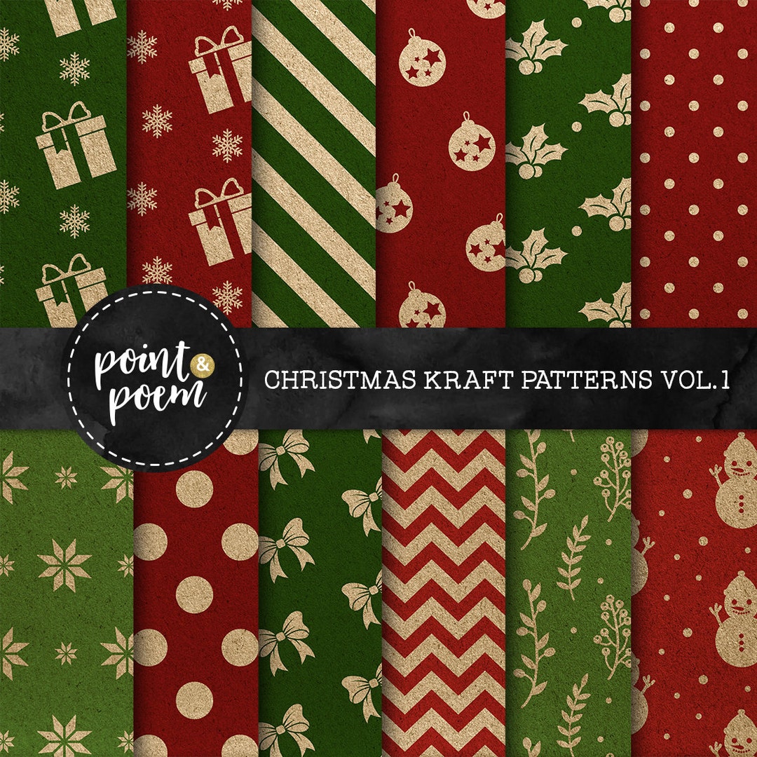 Christmas Digital Paper - Kraft Christmas - Shabby Vintage Backgrounds ...