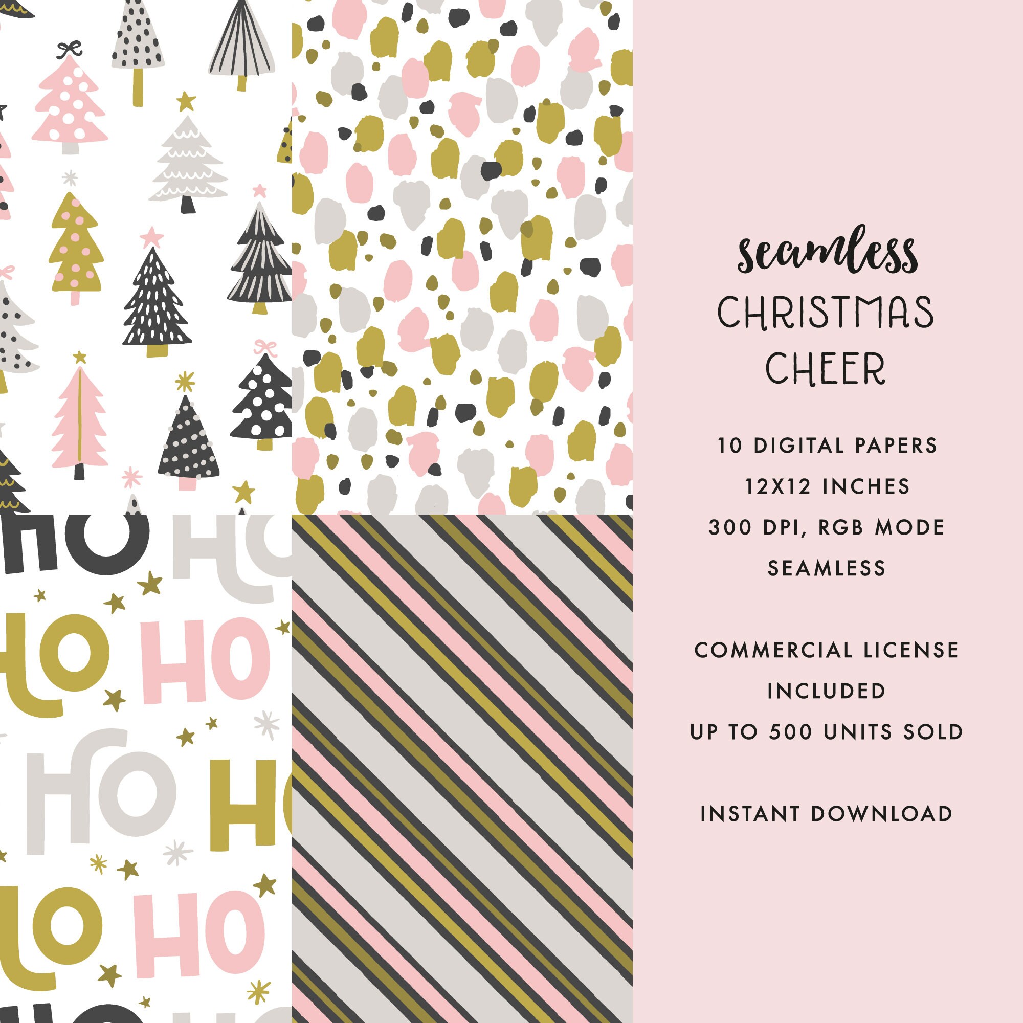 Christmas Digital Paper Pink Gold Gray Black Scandi Christmas - Etsy