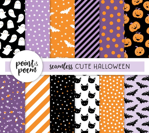 Cute Halloween Seamless Digital Paper Black Purple Orange | Etsy