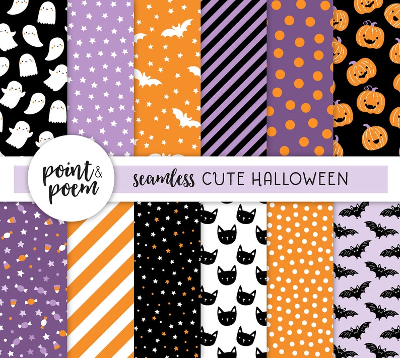 Cute Halloween Seamless Digital Paper, Black Purple Orange, Digital ...