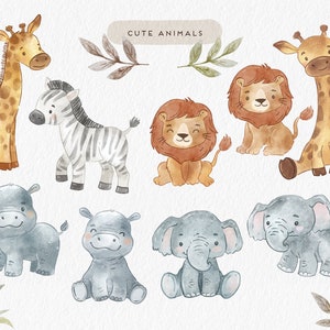 Safari Watercolor Clipart, Cute Safari Animals Digital Clip Art, Safari ...