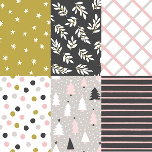 Christmas Digital Paper, Pink Gold Gray Black Scandi Christmas Digital ...