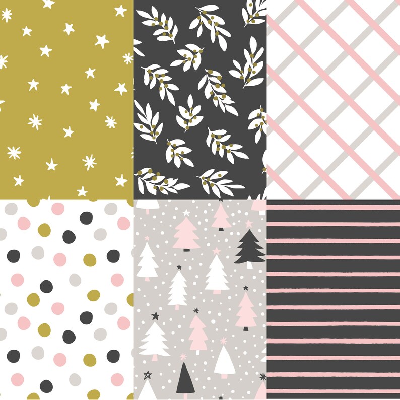 Christmas Digital Paper, Pink Gold Gray Black Scandi Christmas Digital ...