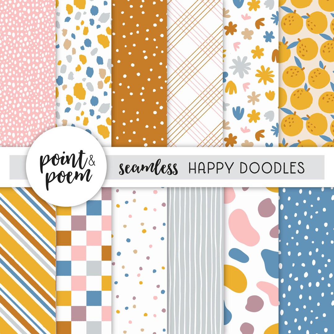 Modern Abstract Digital Paper | Happy Doodles Seamless Digital Paper ...