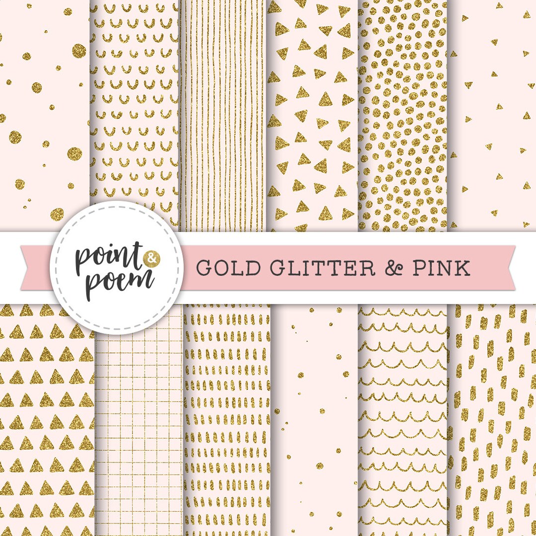 Gold Glitter Digital Paper, Gold and Pink Patterns, Background ...