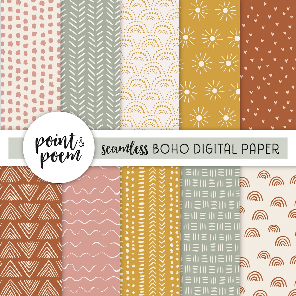 Boho Doodle Seamless Digital Papers Earth Tones Boho Digital - Etsy