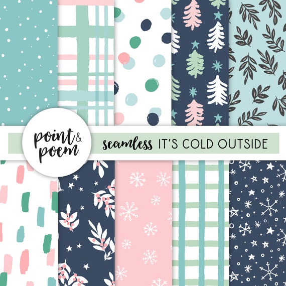 Christmas Digital Paper Pink Blue Navy Mint Scandi Christmas | Etsy