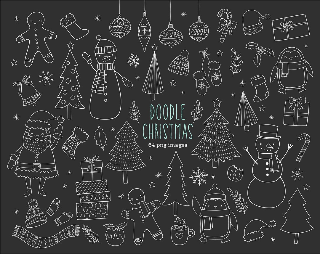 Doodle Christmas Clipart Commercial Use , Chalkboard Hand Drawn Winter ...