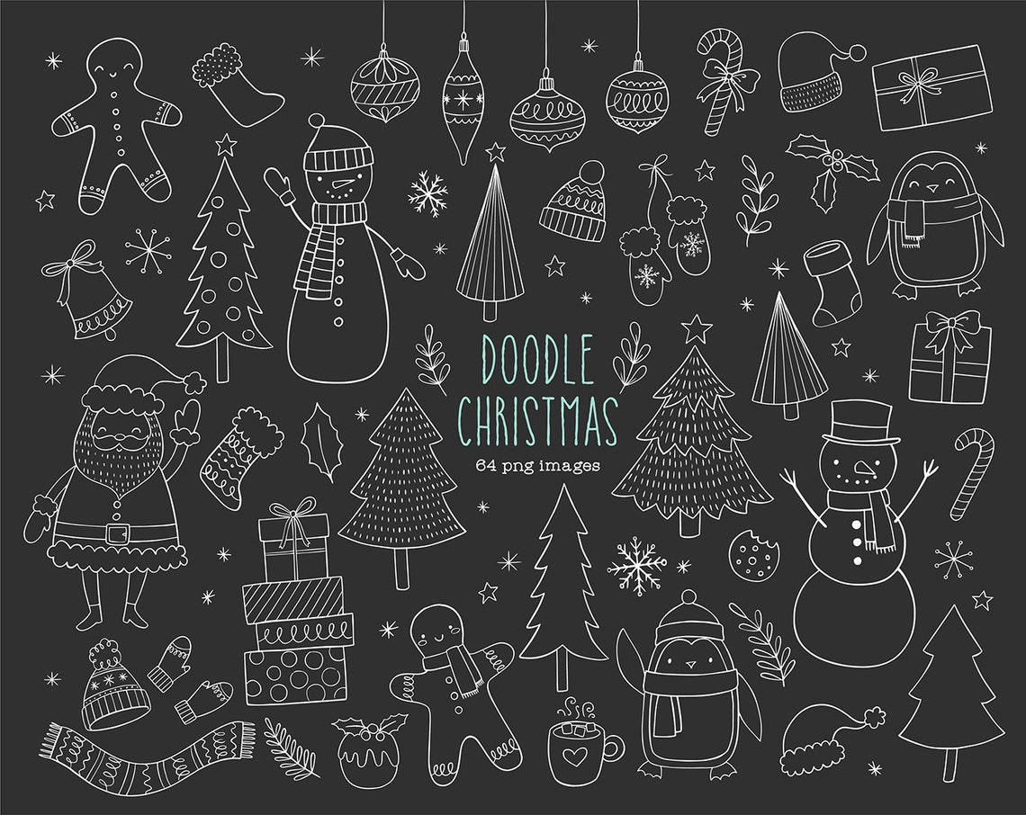 Doodle Christmas Clipart Commercial Use Chalkboard Hand - Etsy