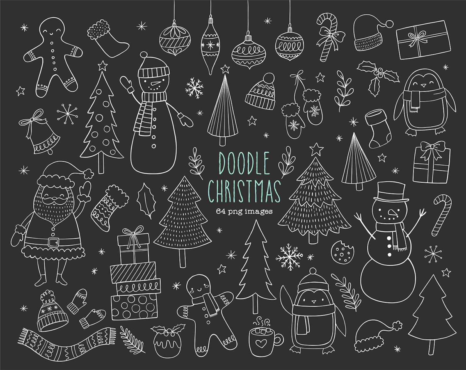 Doodle Christmas Clipart Commercial Use Chalkboard Hand - Etsy