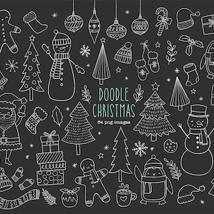 Doodle Christmas Clipart Commercial Use Chalkboard Hand | Etsy