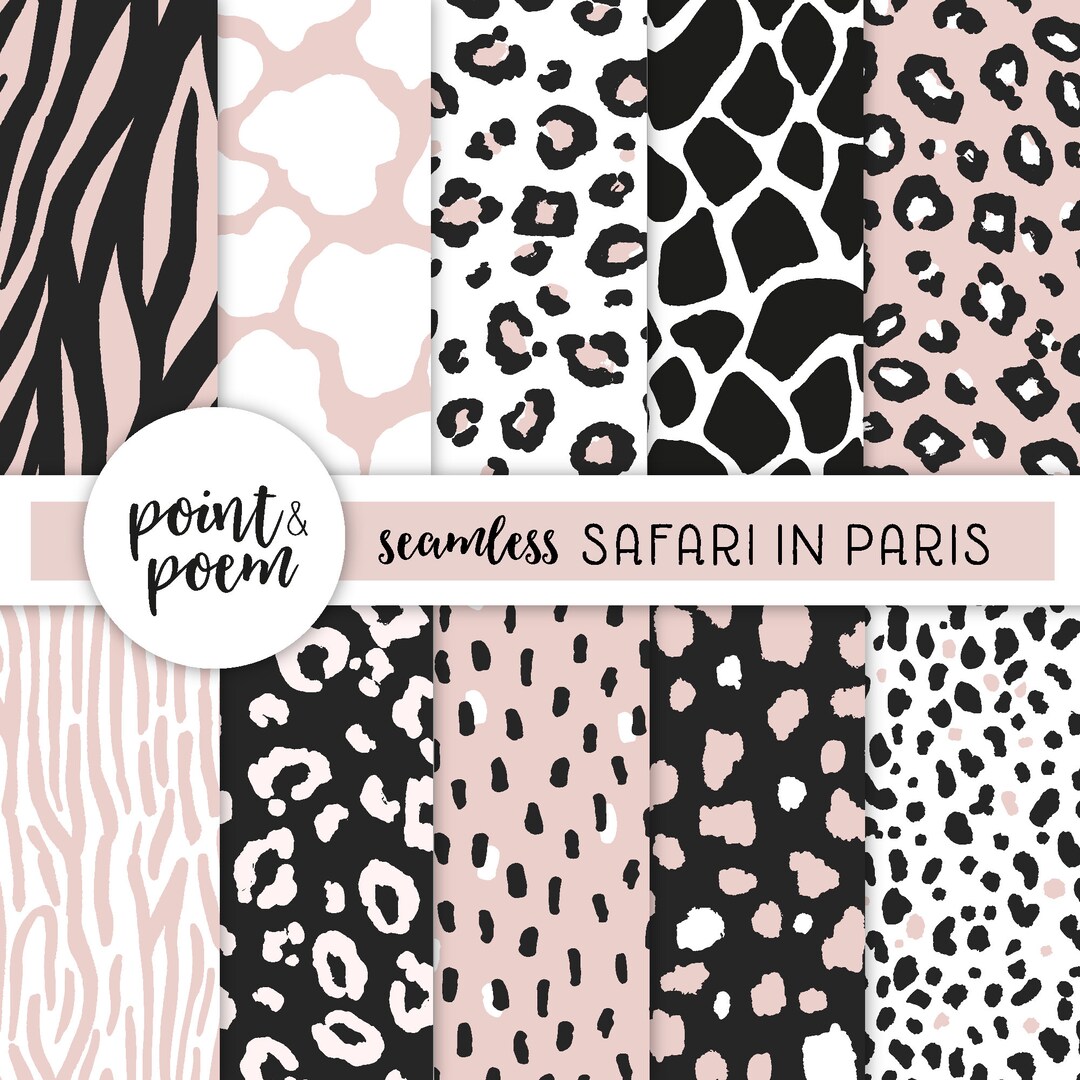 Animal Prints Seamless Digital Papers, Pink & Black Safari Digital ...