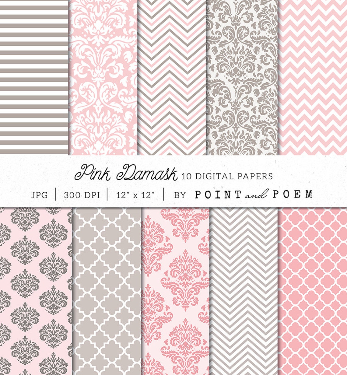 Damask Digital Paper Baby Pink Grey Damask Taupe Pink - Etsy