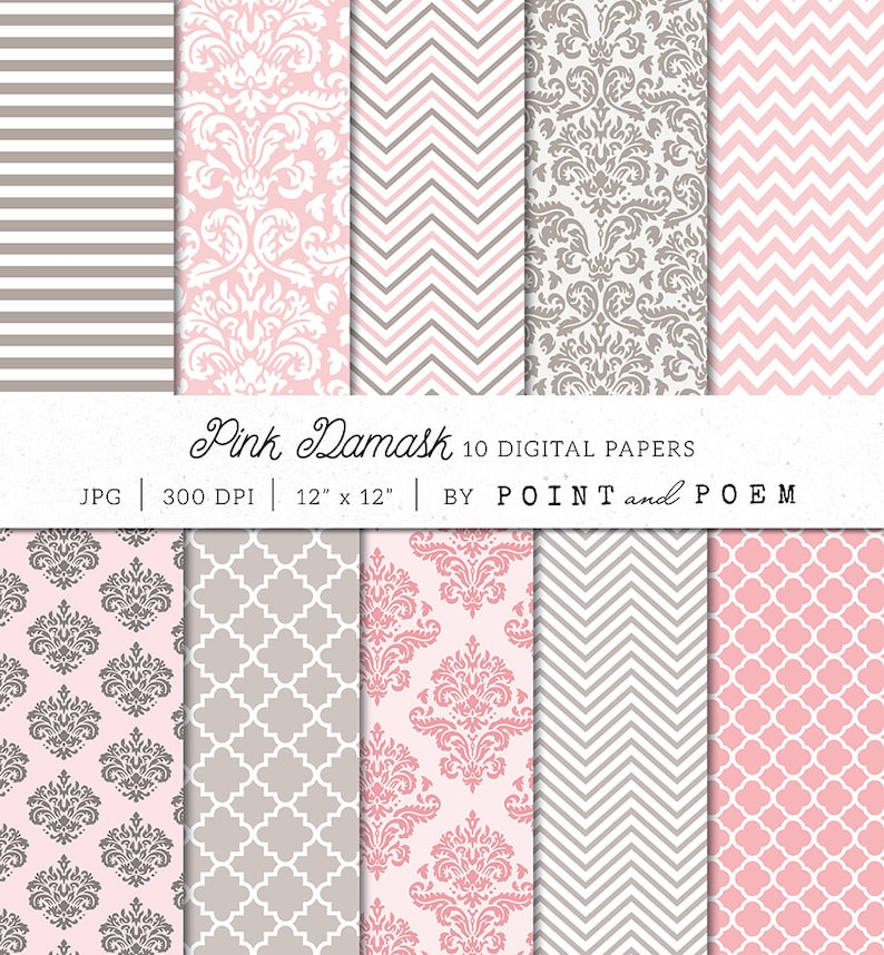 Damask Digital Paper Baby Pink Grey Damask Taupe Pink - Etsy