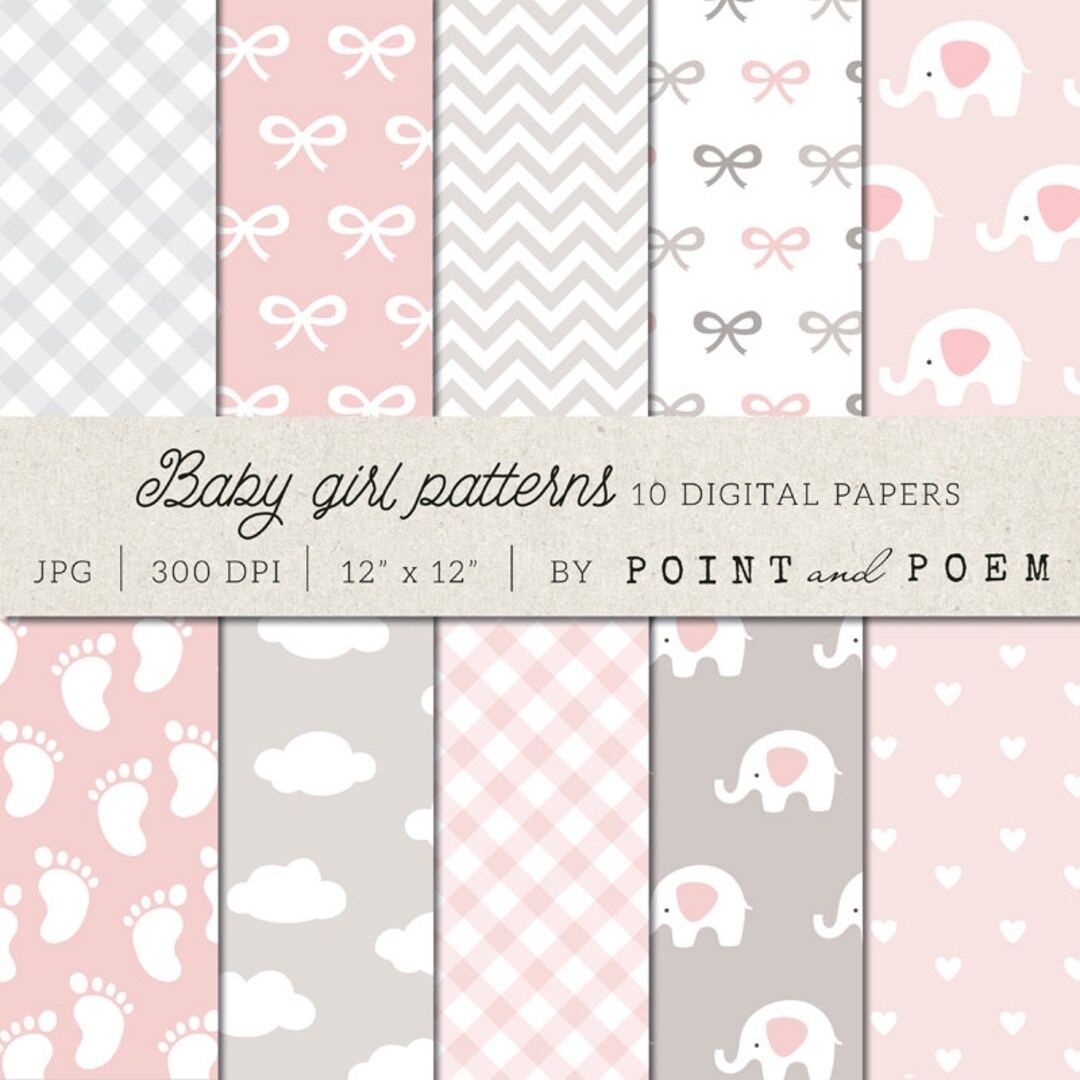 Baby Girl Digital Paper, Its a Girl Patterns, Baby Shower, Pink, Beige ...