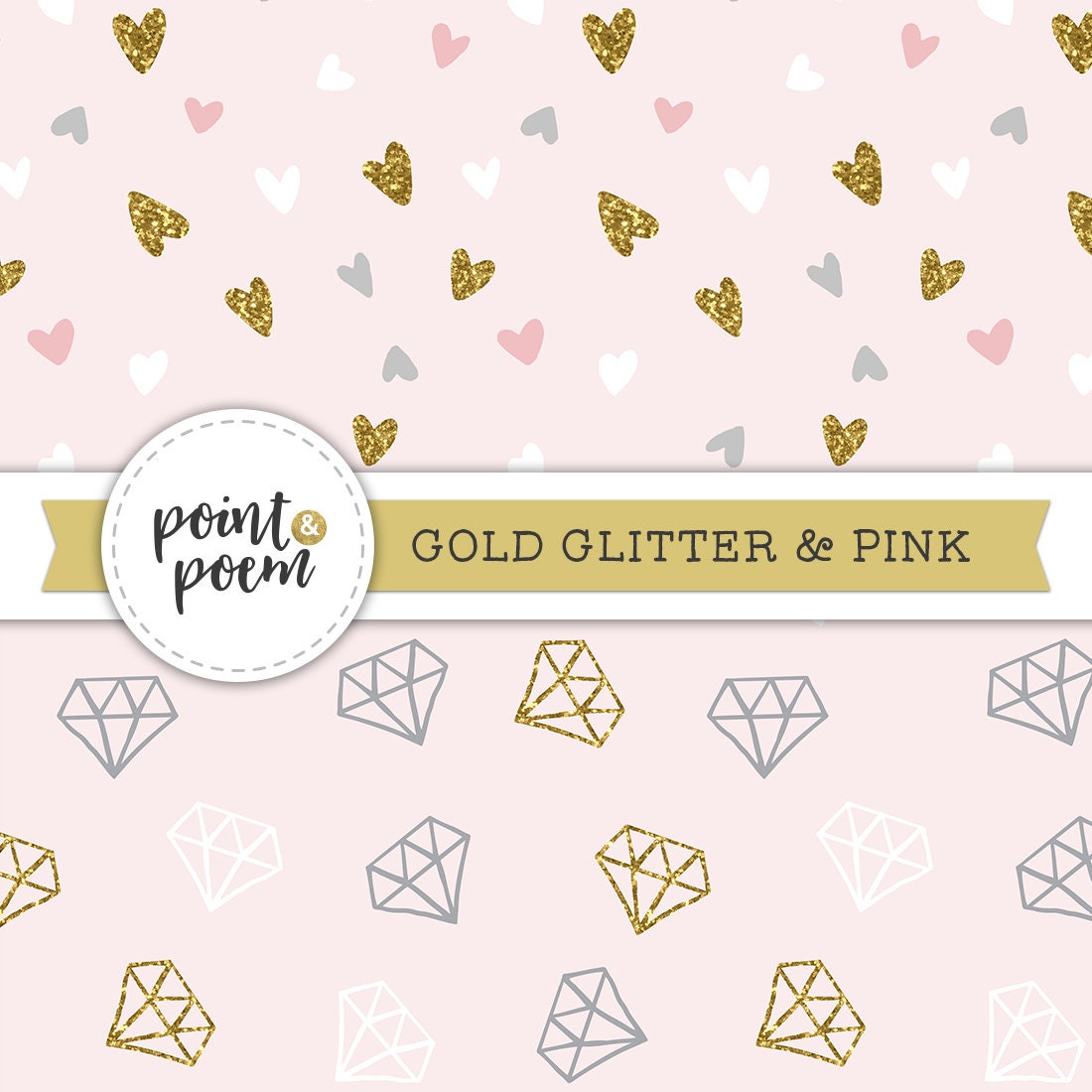 Gold Glitter Pink Digital Paper Scandi Doodle Glitter - Etsy