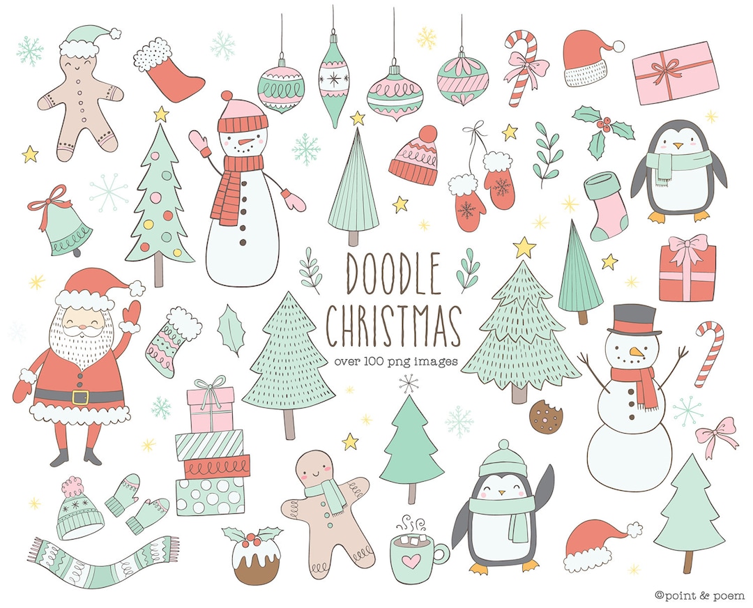 Christmas Clip Art Commercial Use, Doodle Winter Clipart, Scandinavian ...