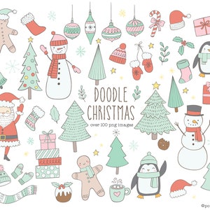 Christmas Clip Art Commercial Use Doodle Winter Clipart | Etsy