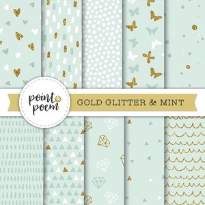 Gold Glitter Mint Digital Paper Scandi Doodle Glitter Patterns ...