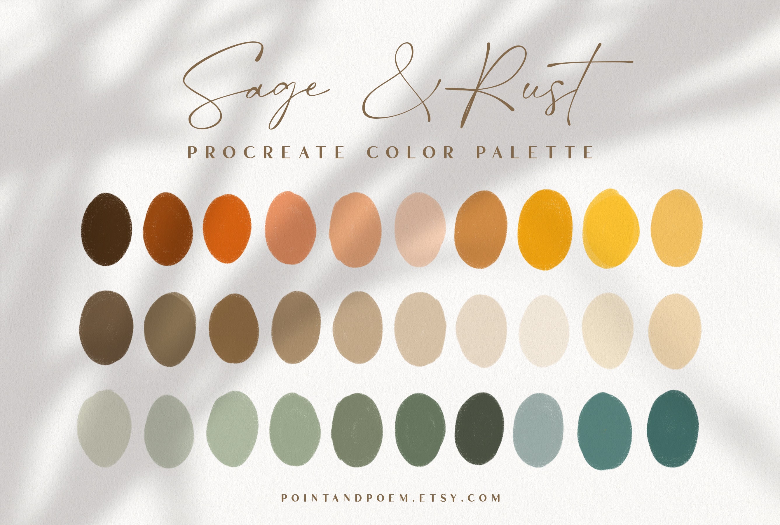 Procreate Color Palette Color Swatches Sage And Rust Warm Etsy