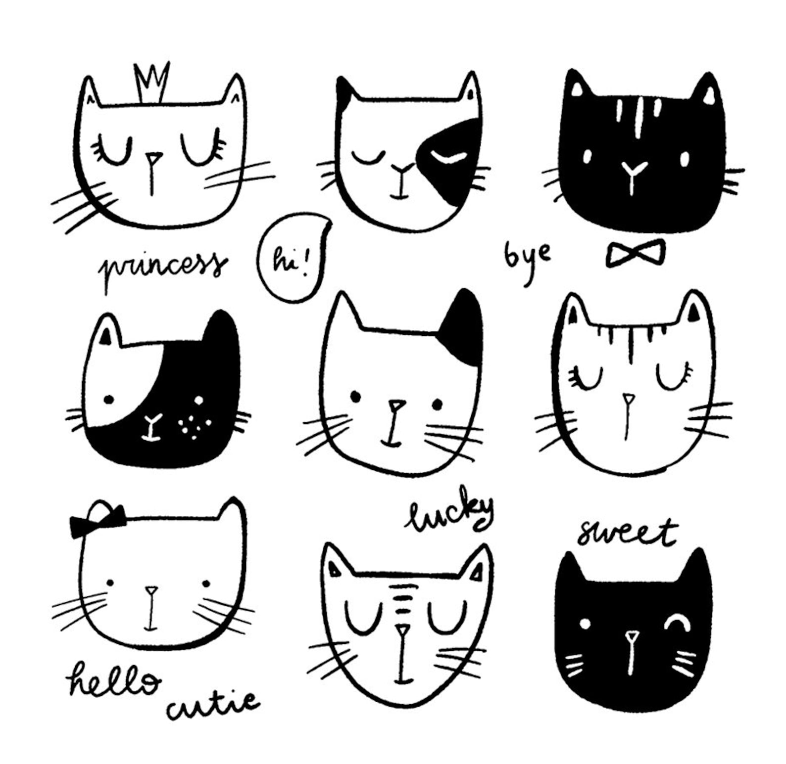 Cat Clipart and Digital Paper Commercial Use Doodle Cat - Etsy