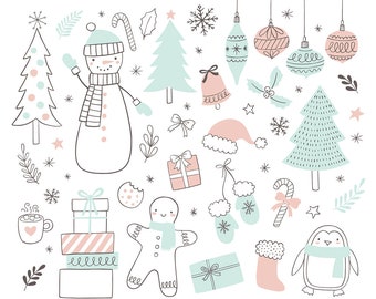Christmas Clip Art Commercial Use Doodle Winter Clipart | Etsy