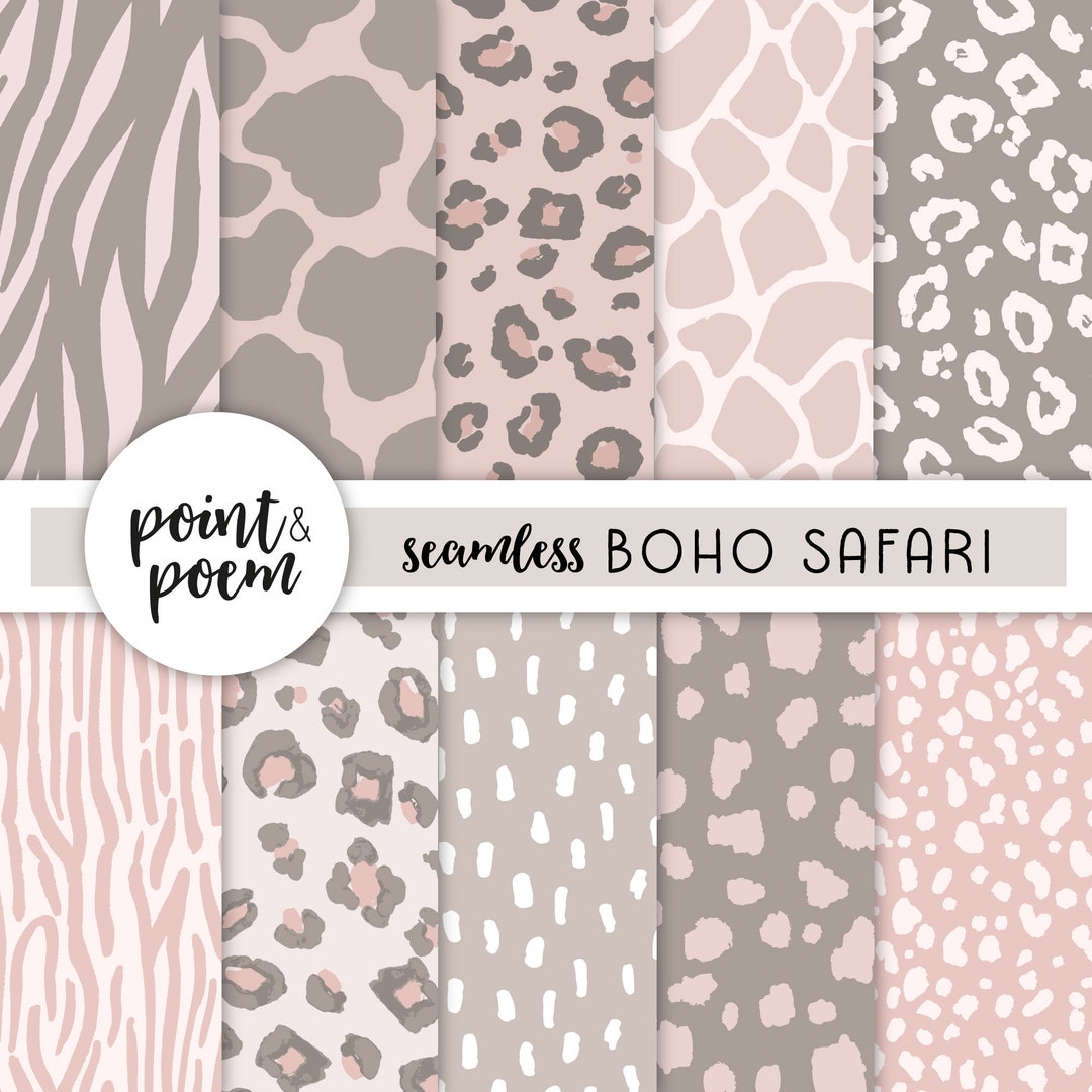 Boho Safari Doodle Animal Prints Seamless Digital Papers, Leopard ...