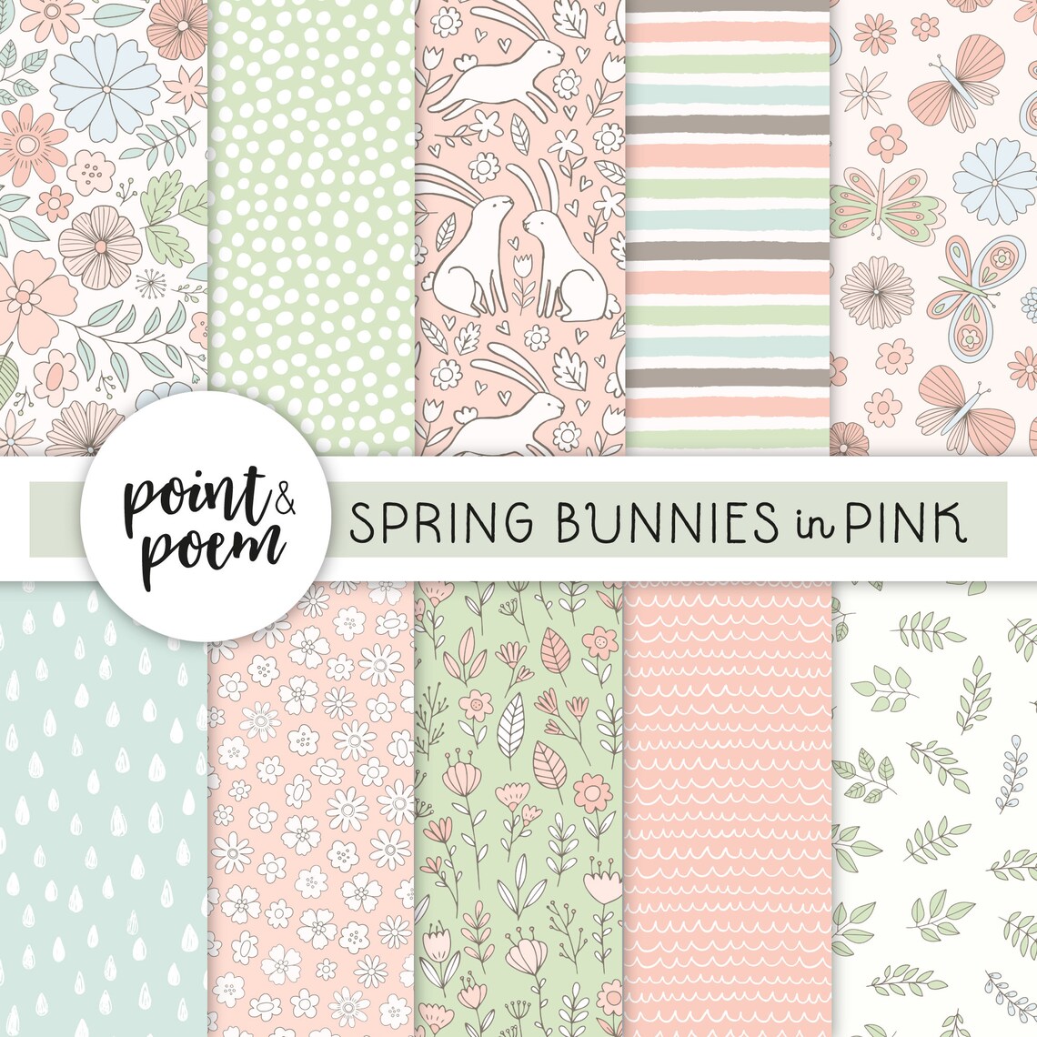Easter Digital Papers Spring Digital Papers Doodle Rabbits - Etsy