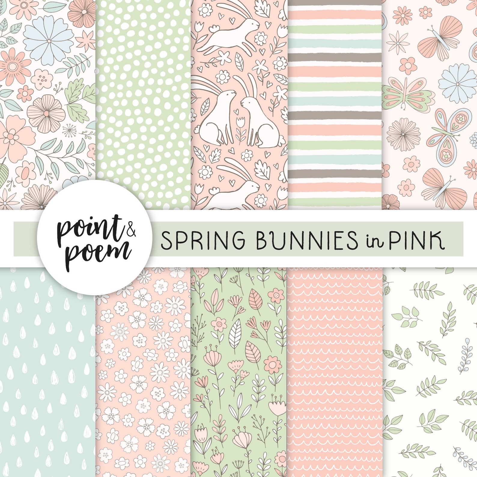 Easter Digital Papers Spring Digital Papers Doodle Rabbits - Etsy