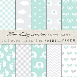 Baby Digital Paper, Aqua Teal Girl Boy Neutral Patterns, Baby Shower ...