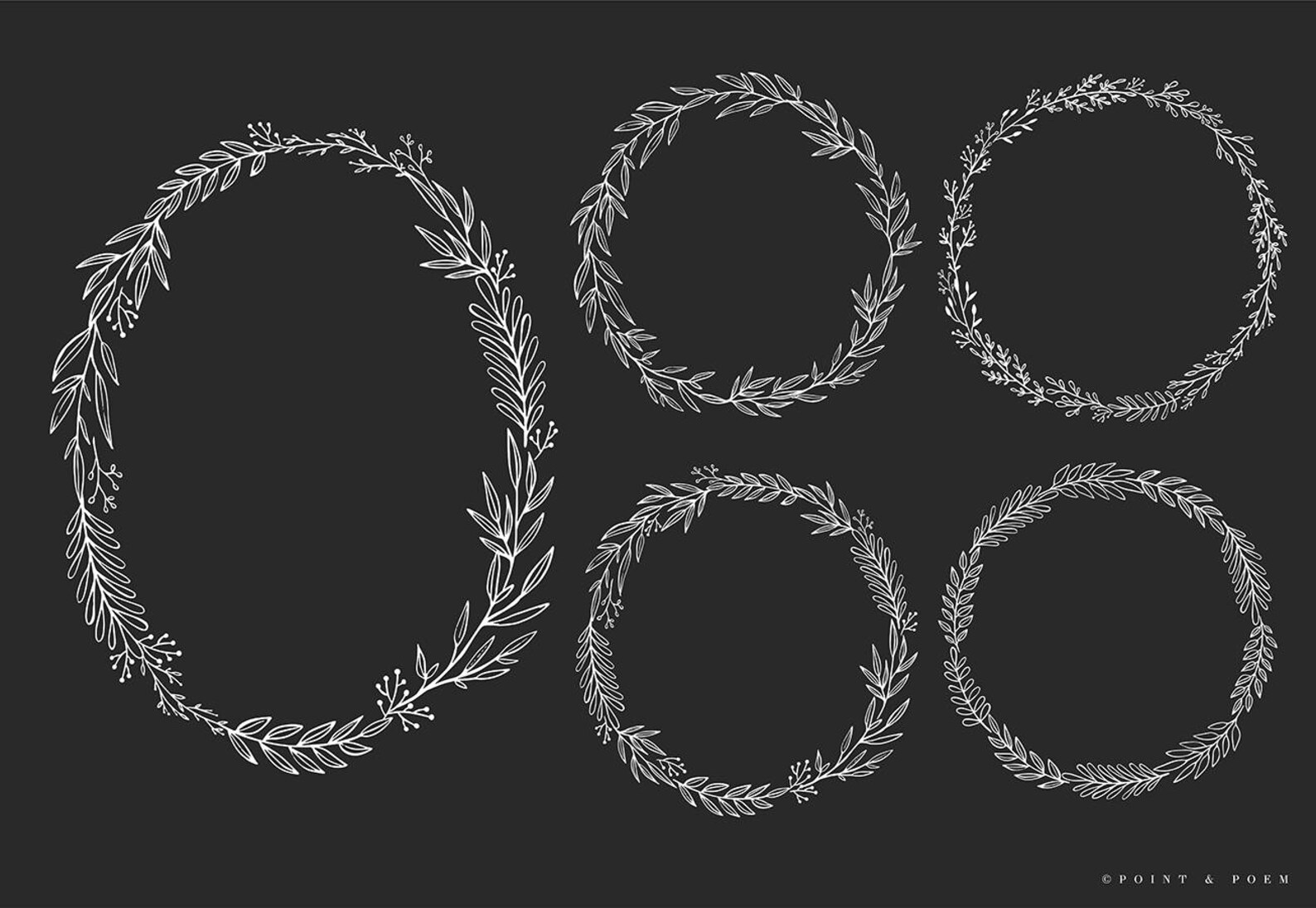 Hand drawn wreaths clip art chalkboard laurel clipart | Etsy