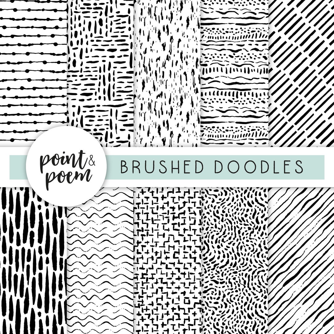 Digital Papers, Black & White Digital Paper Pack, Paint Brush Ink ...