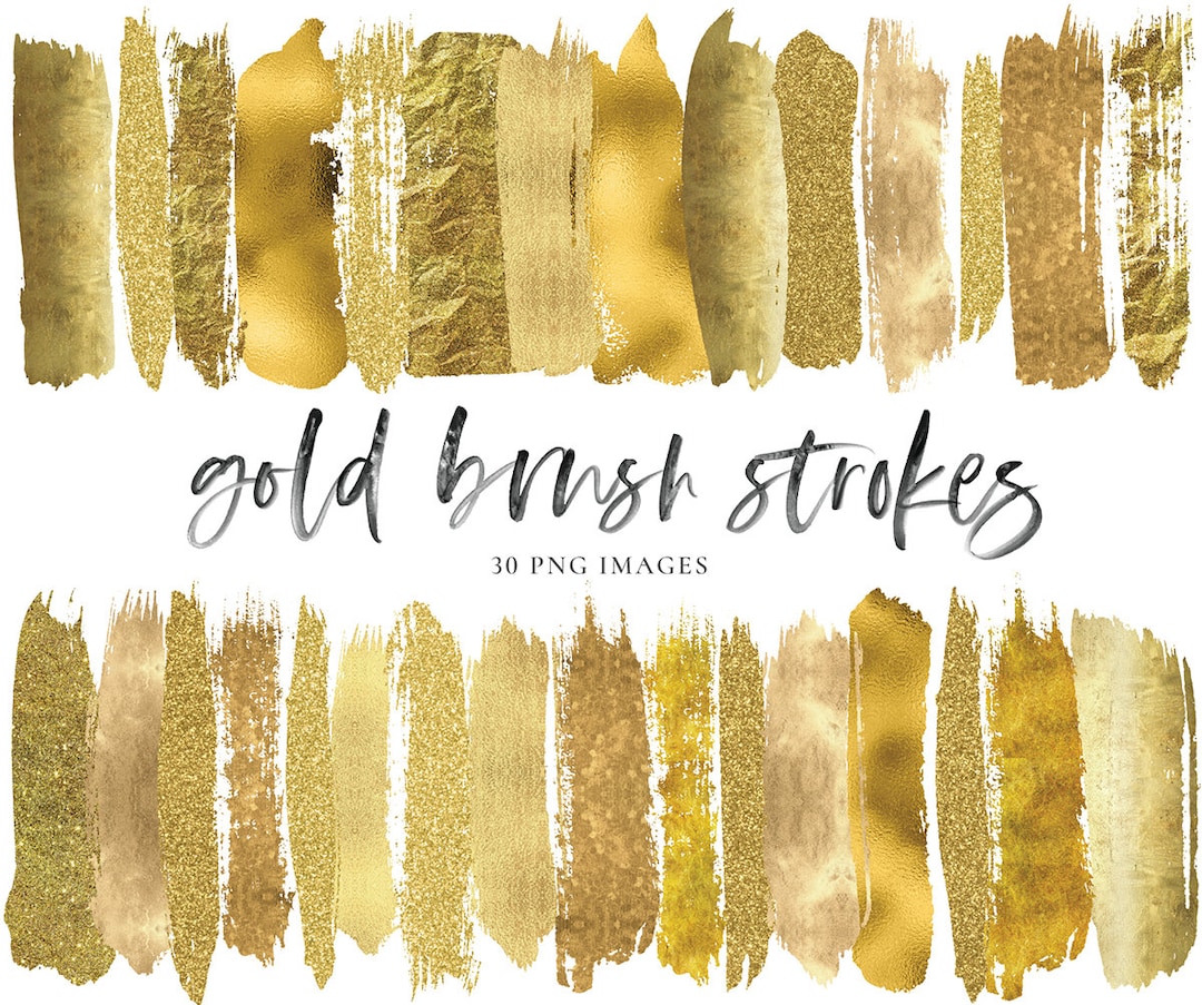 Gold Brush Strokes Clipart, Gold Glitter Brush Strokes, Gold Foil Brush ...