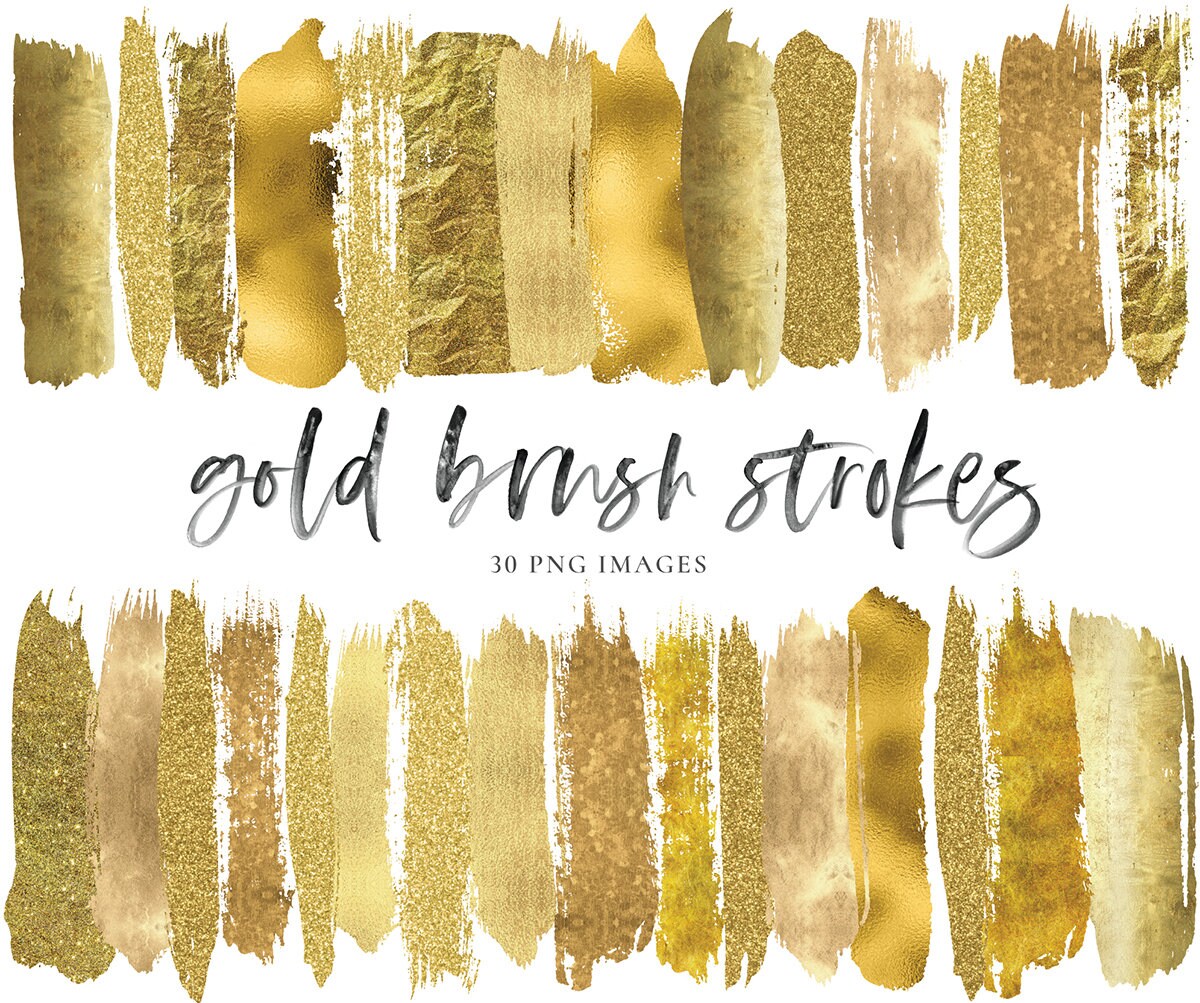Gold Brush Strokes Clipart, Gold Glitter Brush Strokes, Gold Foil Brush ...