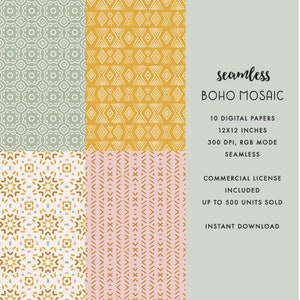 Boho Digital Paper | Mosaic Seamless Digital Paper | Earth Tones Paper ...