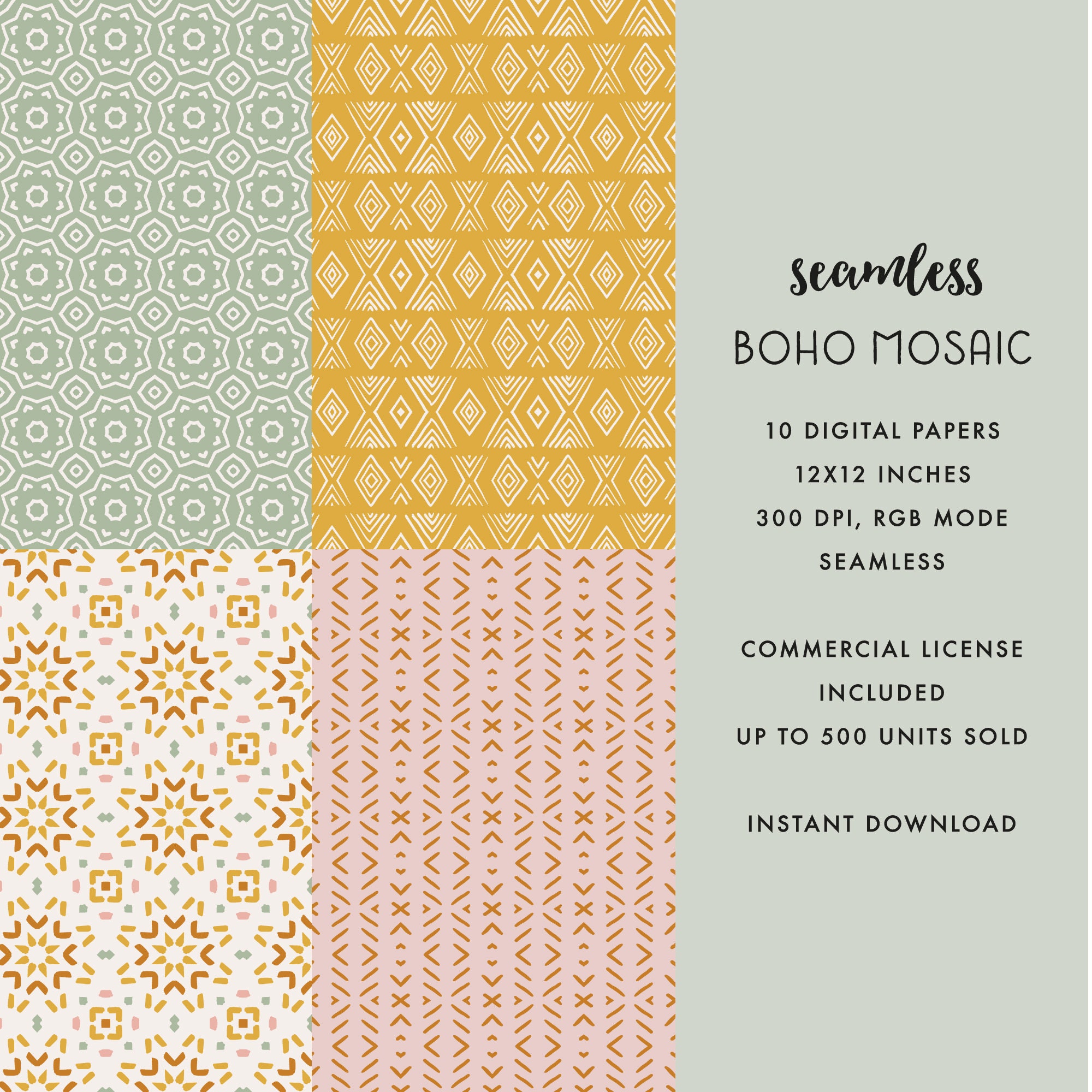Boho Digital Paper | Mosaic Seamless Digital Paper | Earth Tones Paper ...