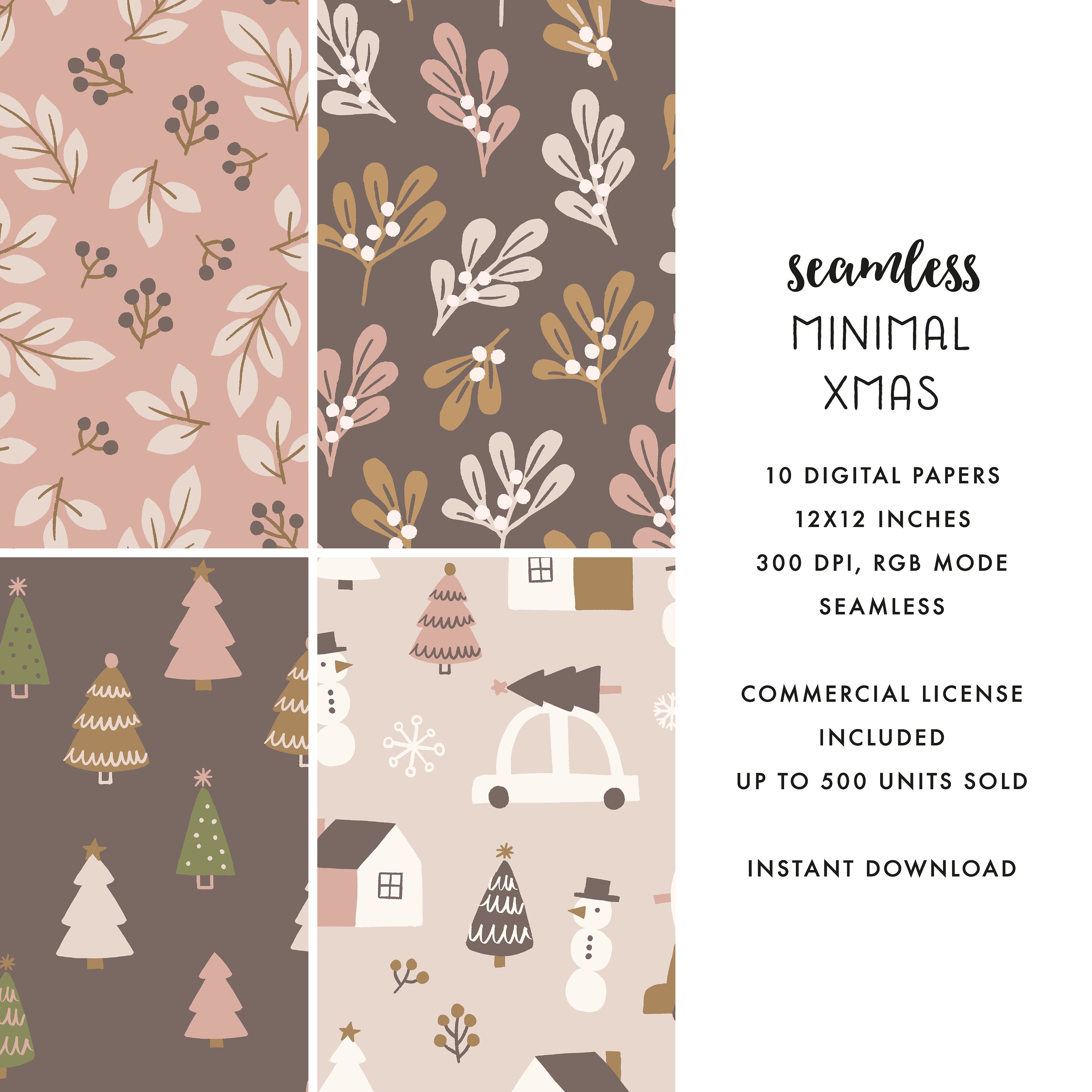 Christmas Digital Paper, Minimal Neutral Scandi Christmas Digital ...